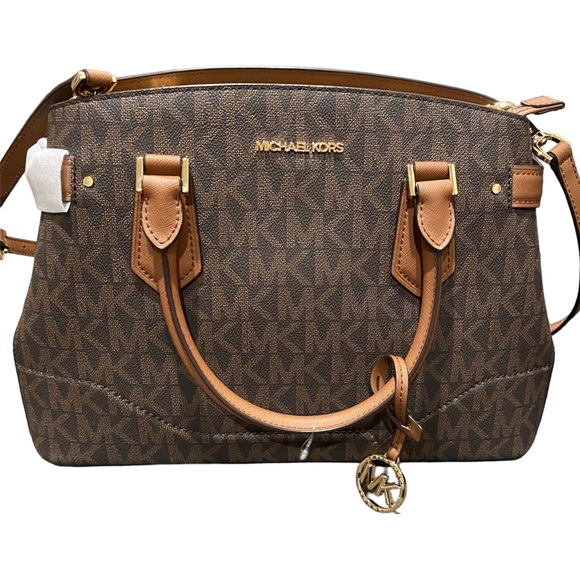 Michael Kors | Bags | Michael Kors Lynn Brown Logo Monogram Large ...
